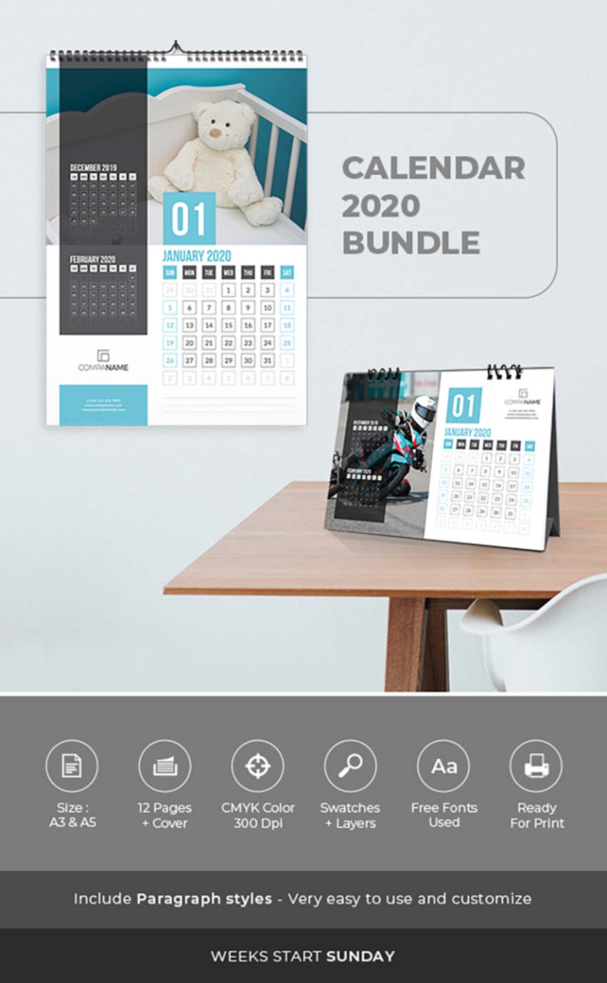 26 Best InDesign Calendar Templates (New for 2020) - iDevie