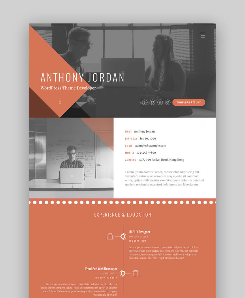 23+ Best HTML Resume Templates to Make Personal Profile CV Websites ...